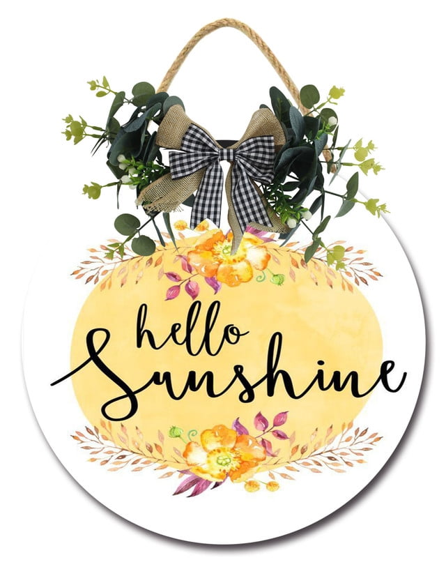 Yjiankangz 11 Inch Hello Sunshine Sign for Front Door Hanging Seasons ...