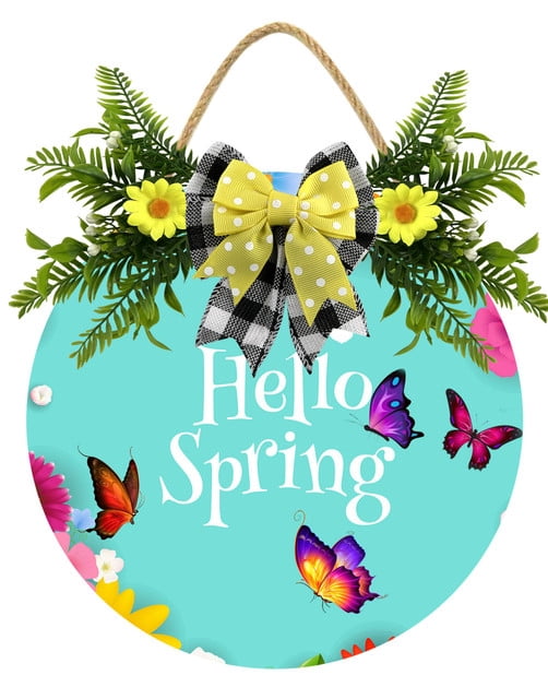 Yjiankangz 11In Door Sign Hello Spring Hanging Sign Wood Farmhouse Wall ...