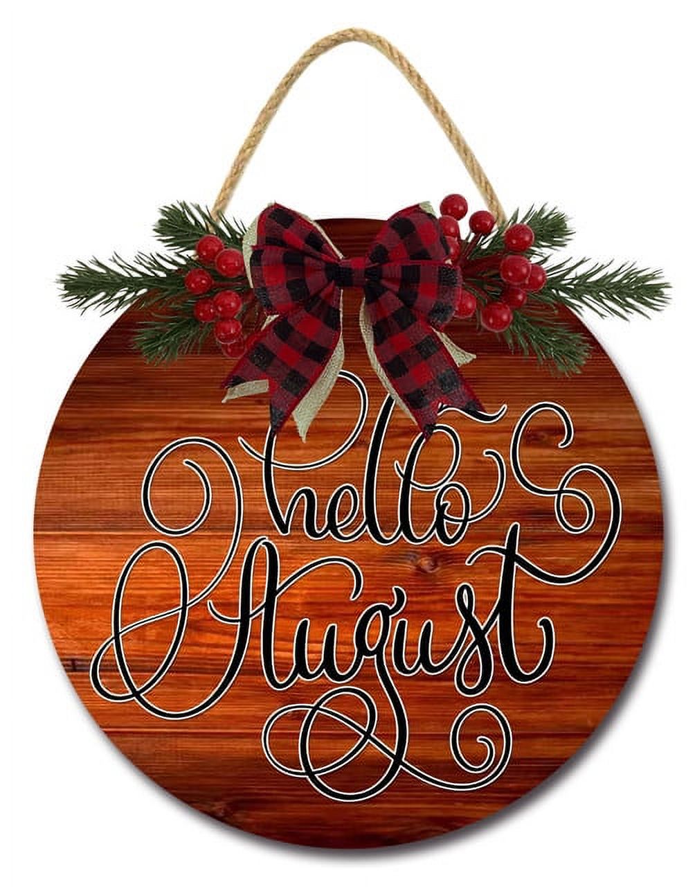 Yjiankangz 11in Wood Sign Hello August Hanging Sign Wood Farmhouse Wall ...