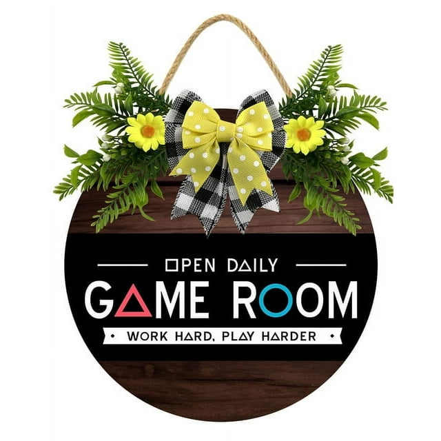 Yjiankangz 12" Door Sign Game Room Open Daily Work Hard Play Harder ...
