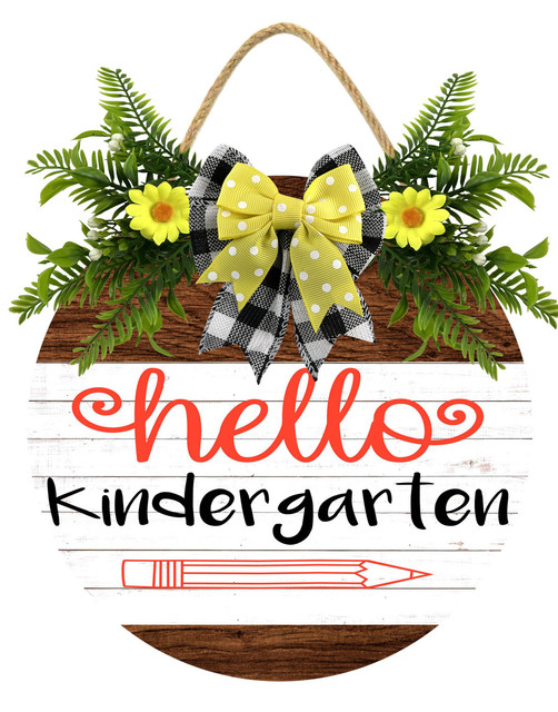 Yjiankangz 12" Door Sign Hello Kindergarten Hanging Sign Wood Farmhouse ...