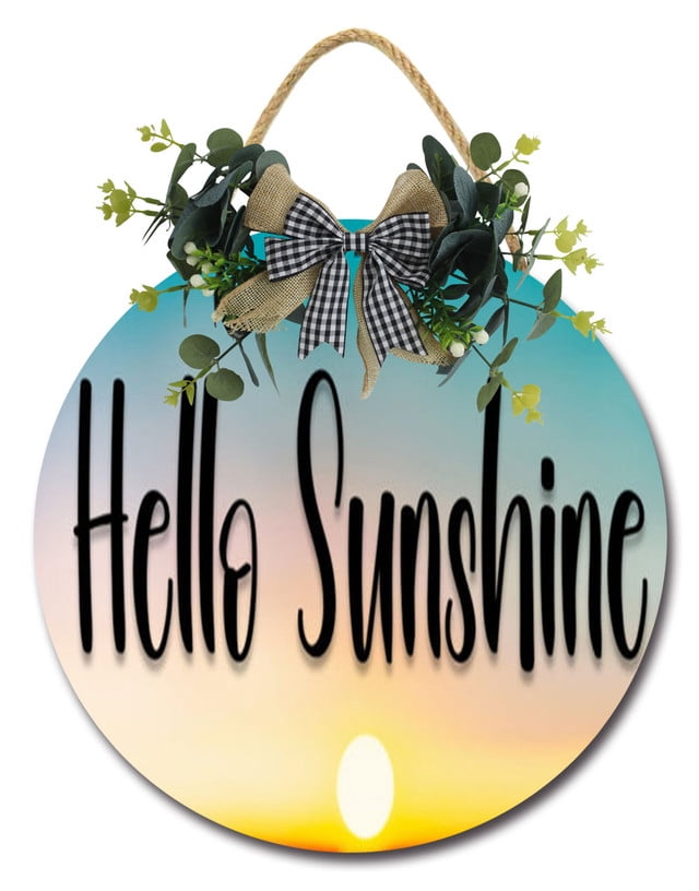 Yjiankangz 12 Inch Hello Sunshine Sign for Front Door Hanging Seasons ...