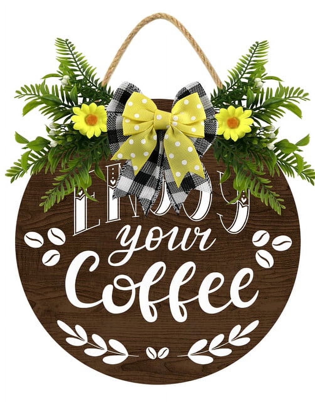 Yjiankangz 12In Door Sign Enjoy Your Coffee Hanging Sign Wood Farmhouse ...