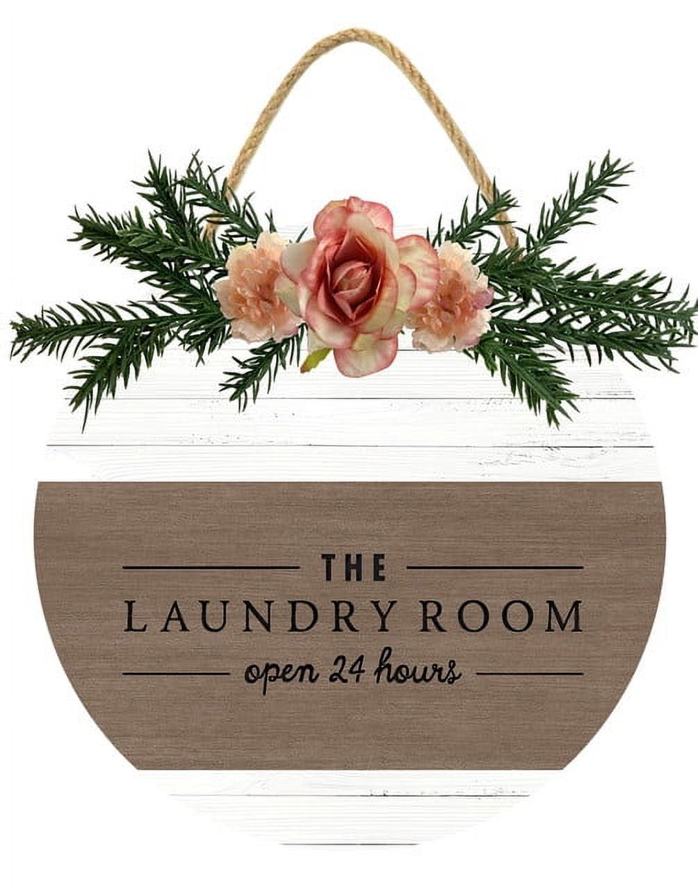 Yjiankangz 12in Door Sign Laundry Room Open 24 Hours Hanging Sign Wood ...