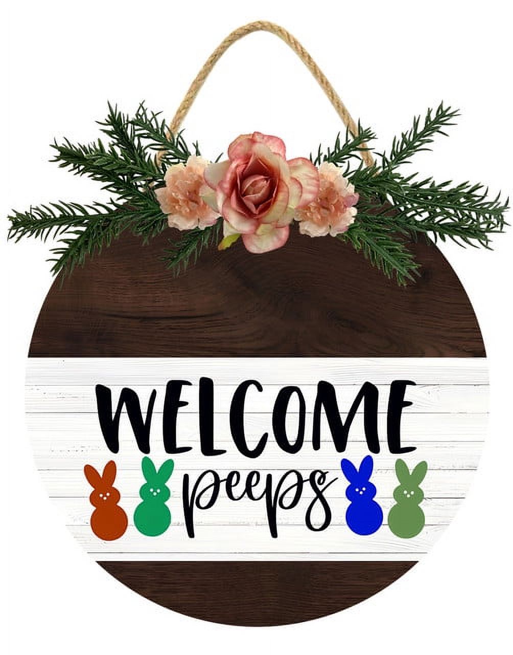 Yjiankangz 12in Door Sign Welcome Peeps Hanging Sign Wood Farmhouse ...