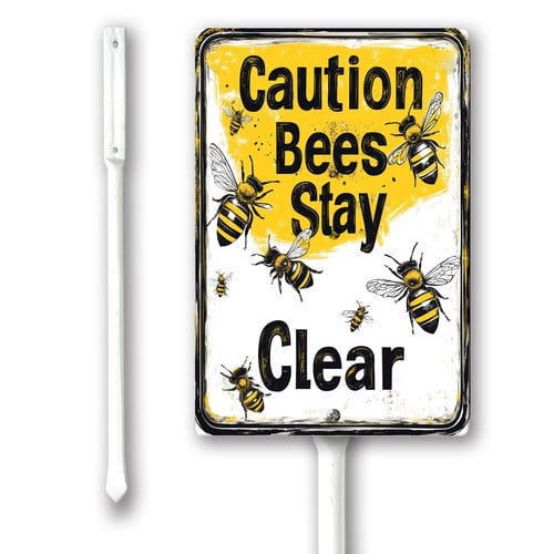 Yjiankangz 7x8.8 inch Caution Bees Stay Clear Yard Sign and Stake Kit ...