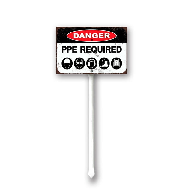 Yjiankangz 8"x12" Danger Ppe Required Sign for Yard with Stake Sturdy ...