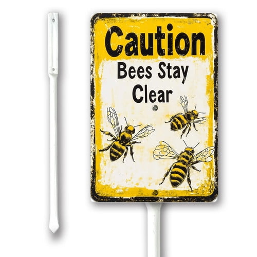 Yjiankangz 8x12 inch Caution Bees Stay Clear Yard Sign and Stake Kit ...