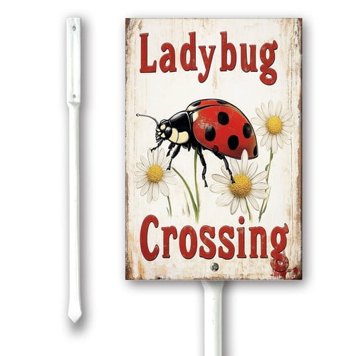 Yjiankangz 8x12 inch Ladybug Crossing Yard Sign With Stake Kit, Vintage ...