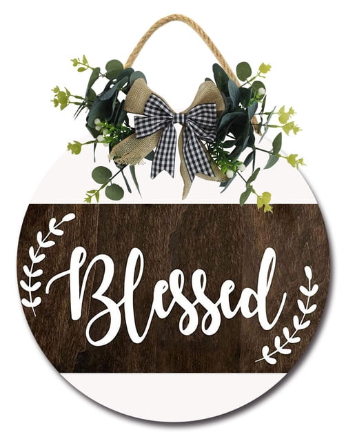 Yjiankangz Blessed Wreaths Wood Sign Rustic Farmhouse Style Plaque 11 ...