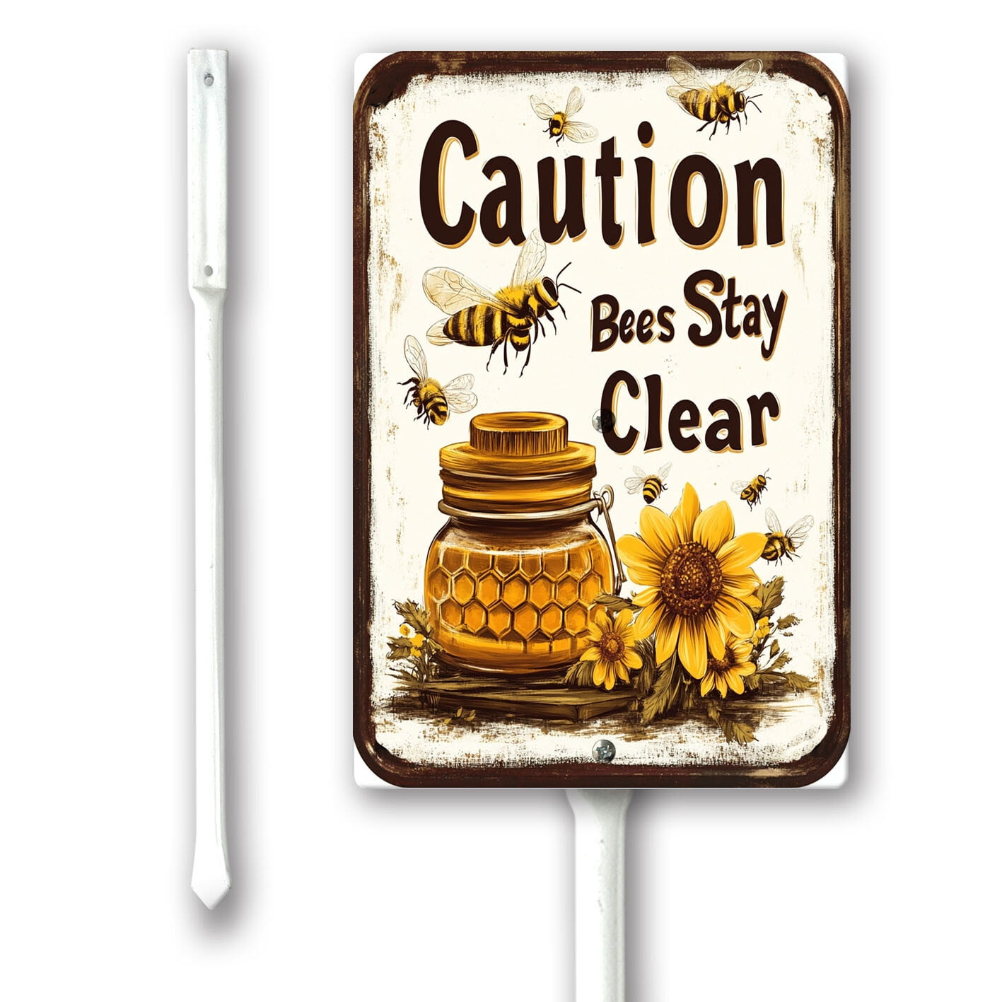 Yjiankangz Caution Bees Stay Clear Yard Sign With Stakes 7x8.8 inch ...