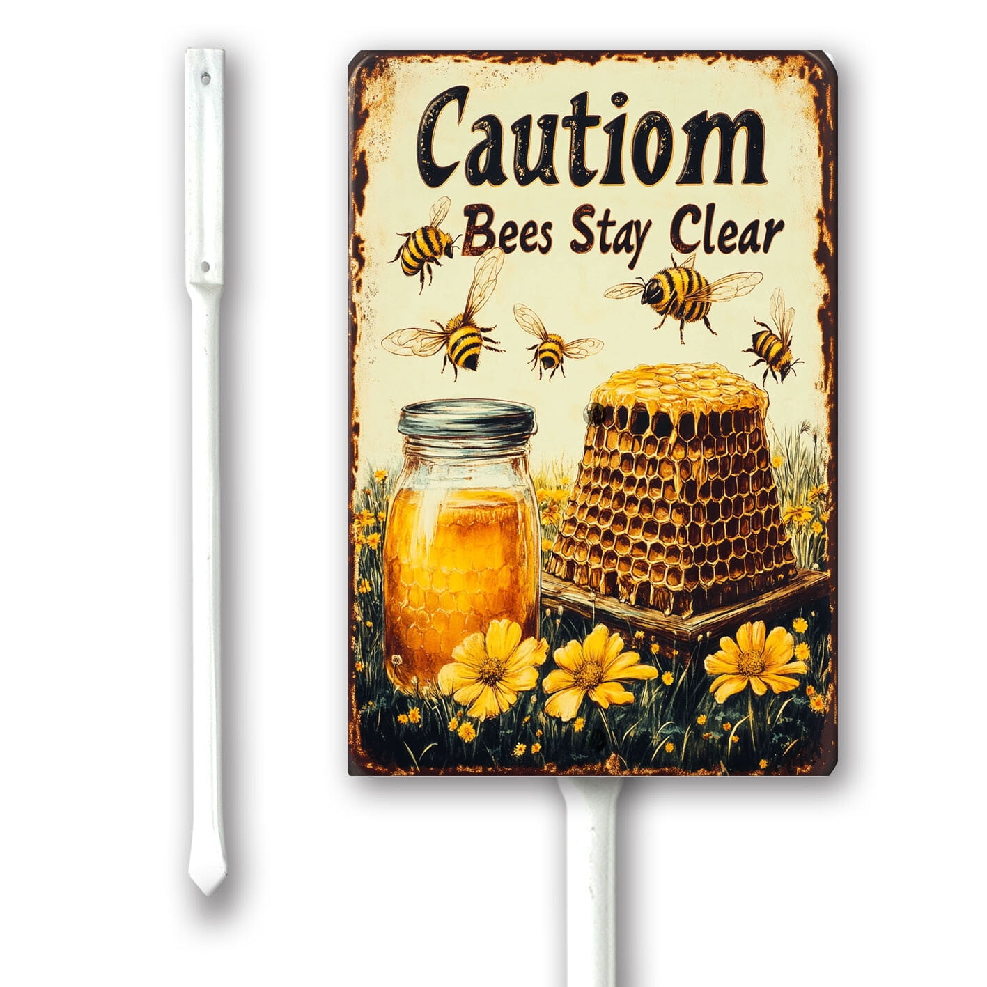 Yjiankangz Caution Bees Stay Clear Yard Sign With Stakes 8x12 inch ...