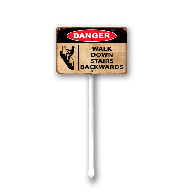 Yjiankangz Danger Walk Down Stairs Backwards Yard Sign with Stake Yard ...