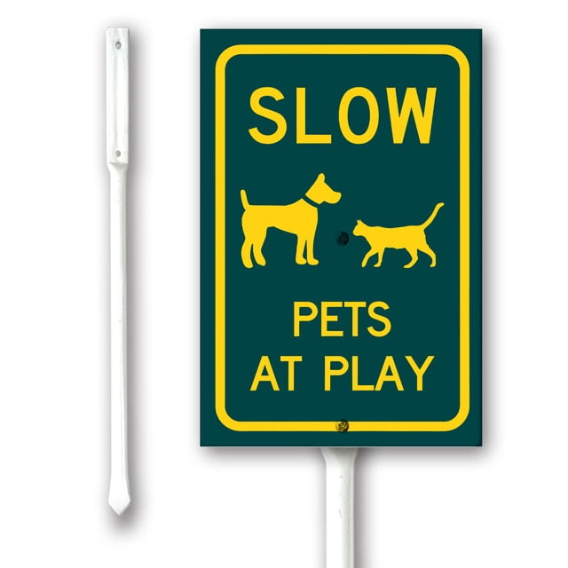 Yjiankangz Funny Slow Pets At Play Yard Sign with Stakes 8inx12in ...