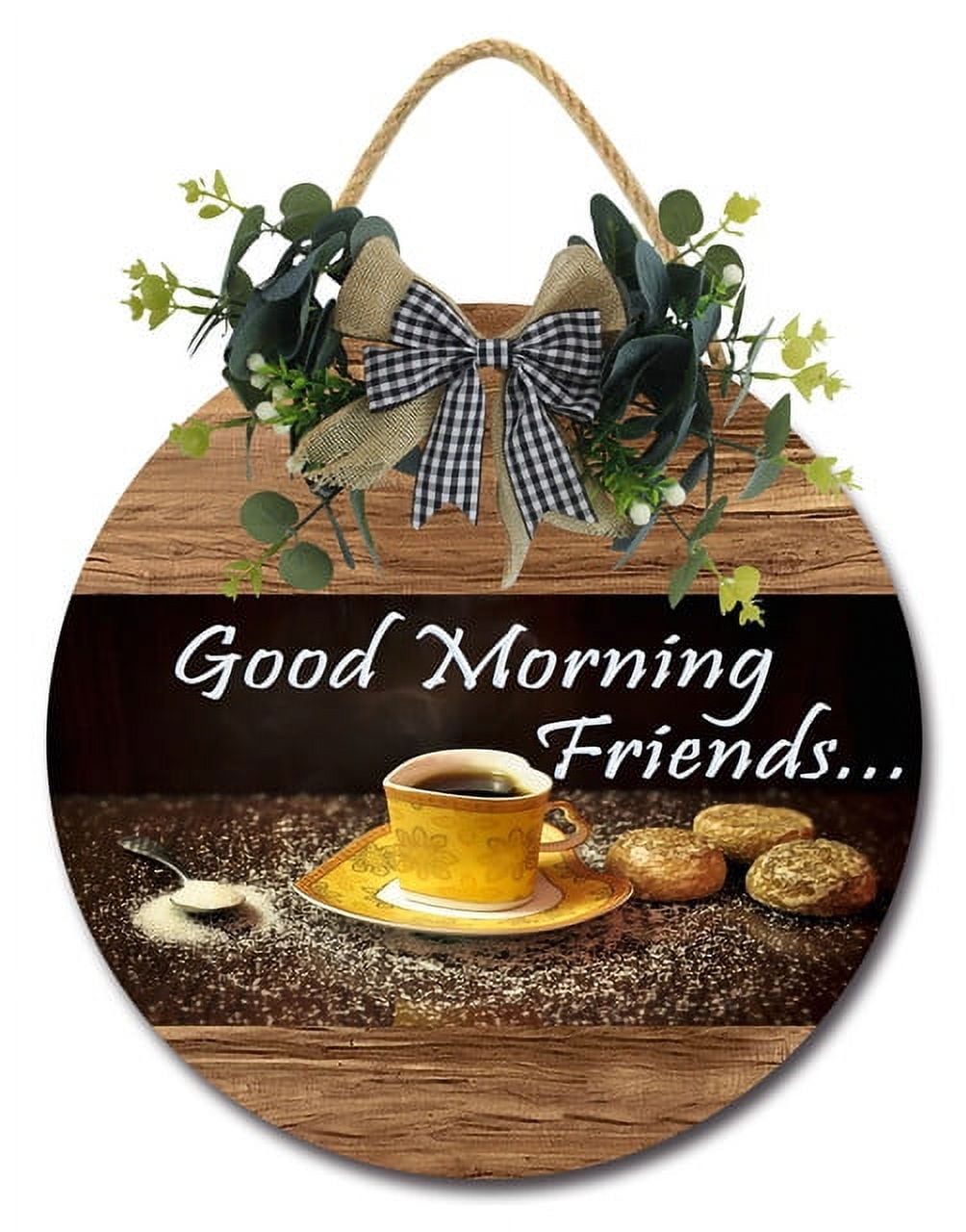 Yjiankangz Good Morning Friends Wood Sign Rustic Farmhouse Style Plaque ...