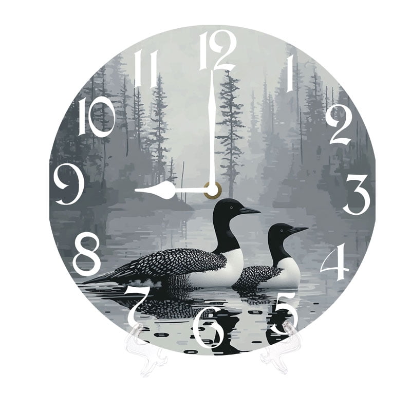 Yjiankangz Loon Rustic 10 inch Silent Non-Ticking Round Wooden Wall ...