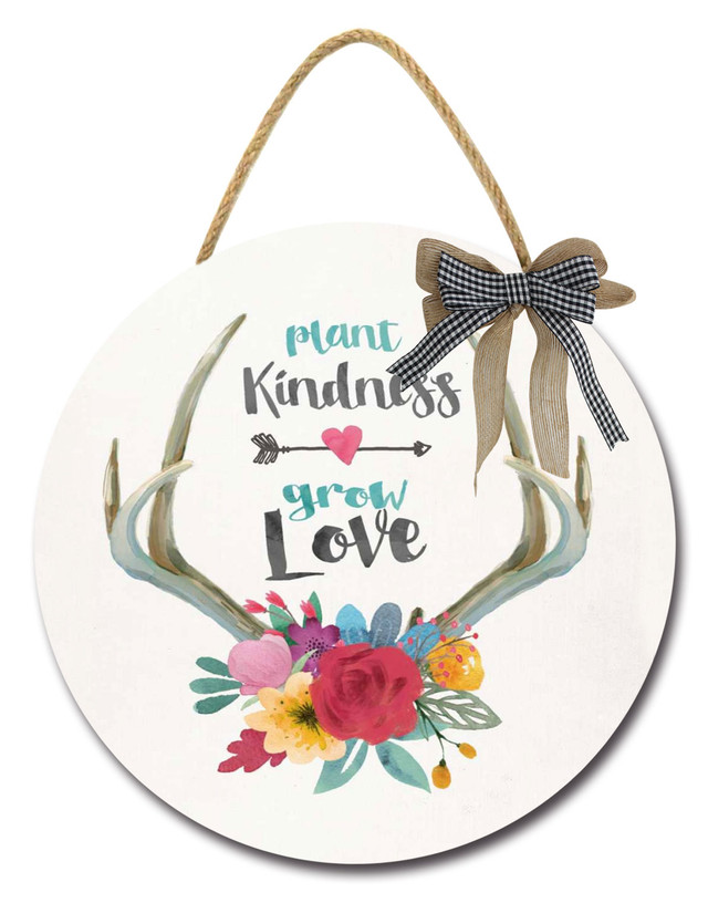 Yjiankangz Plant Kindess Grow Love Sign for Front Door Hanging Seasons ...