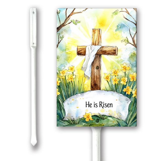 Yjiankangz Retro Easter He Is Risen Easter Cross Yard Sign 8x12 Inch ...