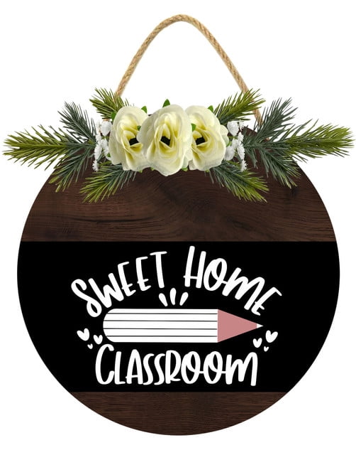 Yjiankangz Sweet Home Classroom Sign for Front Door Rustic Round Wood ...