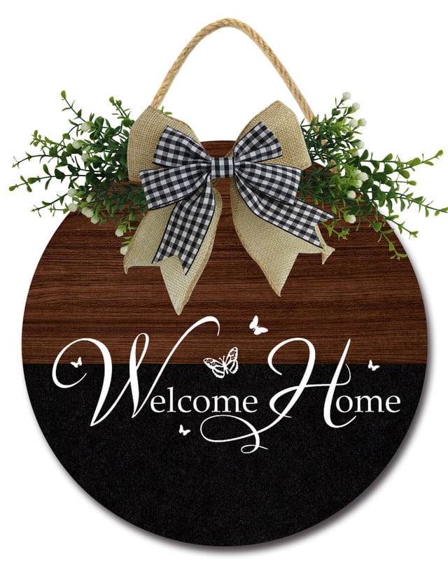 Yjiankangz Welcome Home Hanging Sign Wood Farmhouse Wall Art Door Sign ...