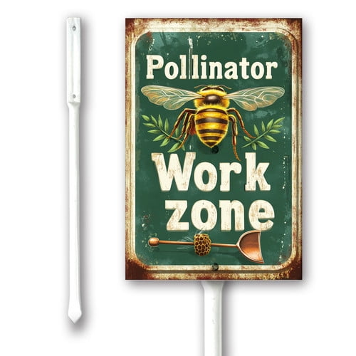 Yjiankangz Pollinator Work Zone Yard Sign Spring Garden Decor With ...
