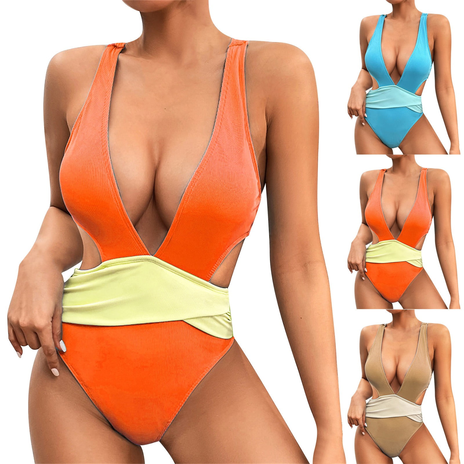 Ykohkofe One Piece Swimsuit Women Sexy Push Up Deep V Neck Bikini