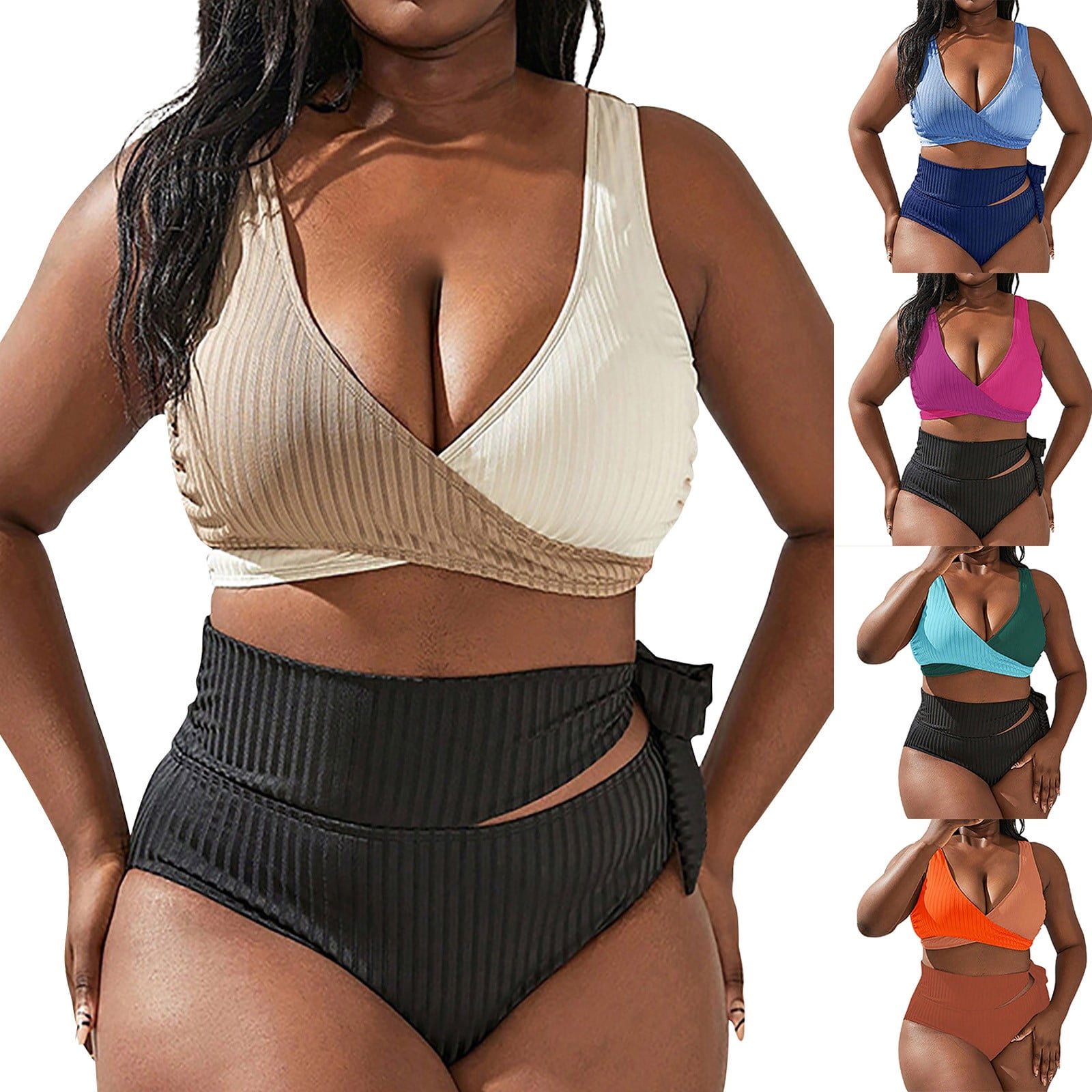 Ykohkofe Plus Size Swimsuit For Women Crisscross Back Tie Up Bikini Set High Waisted Color