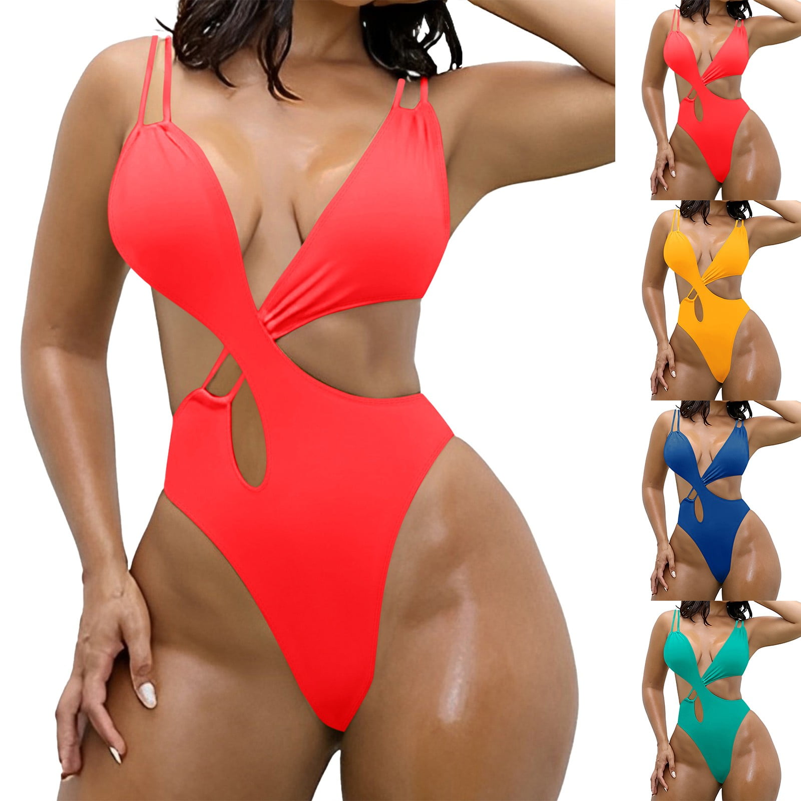 Ykohkofe Sexy One Piece Swimsuit Solid Color Cutout Jumpsuits