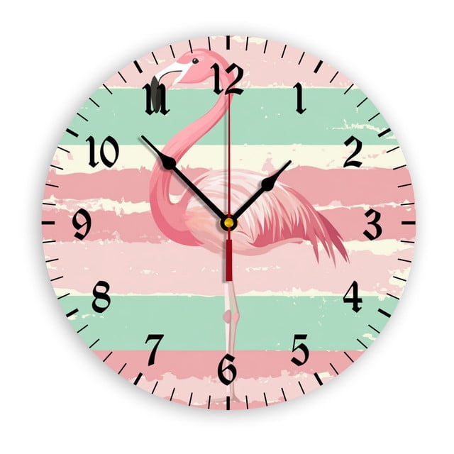YladaFaie 10 Inch Flamingo Wall Clock Tropical Bird Small Battery ...