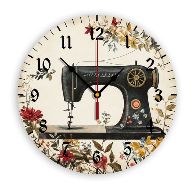 YladaFaie 10 Inch Sewing Room Clocks Sewing Machine Wall Clock Silent ...