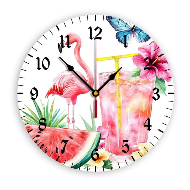YladaFaie 10 Inch Watermelon Flamingos Decorative Wall Clock, Flamingos ...
