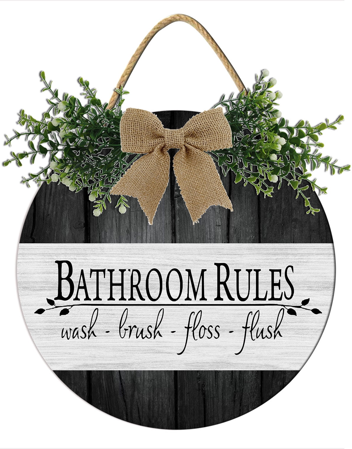 YladaFaie Bathroom Rules Wash Brush Floss Flush Wood Sign Decor, Guest ...