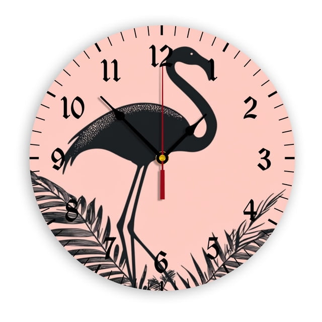 YladaFaie Clock Flamingo Palm Leaves Wall Clock Silent Non Ticking ...