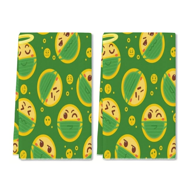 YladaFaie Emoji With Face Mask Pattern Kitchen Towels Dish Towels Set ...