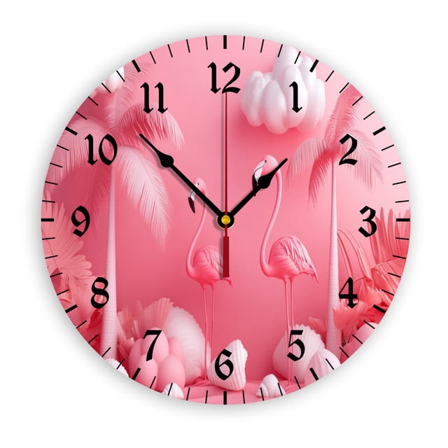 YladaFaie Flamingo Wall Clock Arabic Numerals Design Summer Beach Palm ...