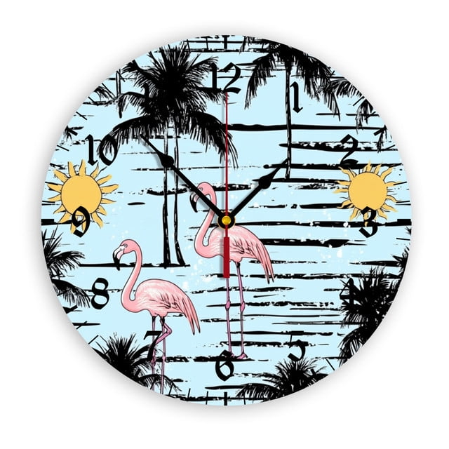 YladaFaie Funny Animal Watercolor Flamingo Wall Clock 12 Inch Silent ...