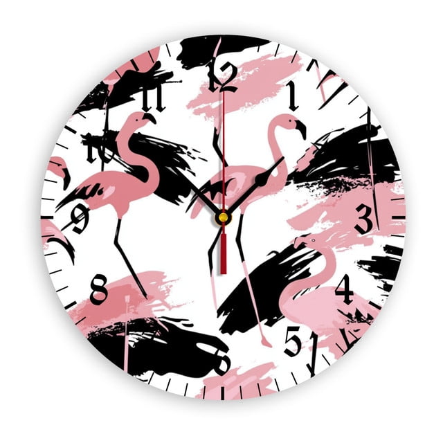 YladaFaie Home Decor Flamingo Wall Clock Battery Operated Non Ticking ...