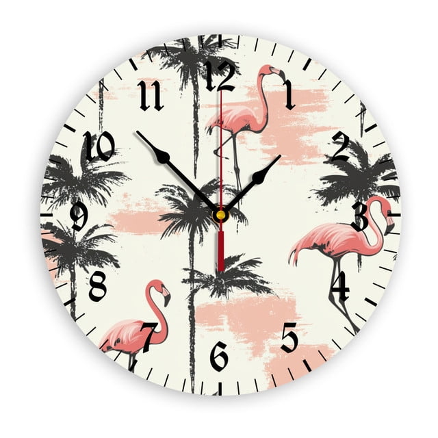 YladaFaie Kitchen Vintage Flamingo Palm Leaves Wall Clock,12 Inch Non ...