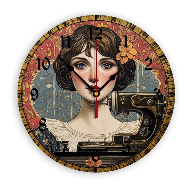 YladaFaie Sewing Machine PVC Wall Clock Vintage Battery Operated Silent ...