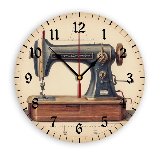 YladaFaie Sewing Machine PVC Wall Clock Vintage Battery Operated Silent ...