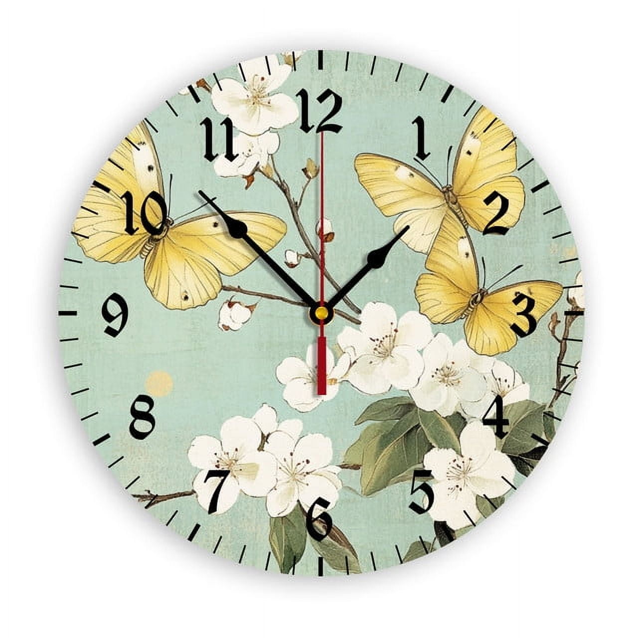 YladaFaie Vintage Butterfly Flower Round Wall Clock, 10 Inch Battery ...