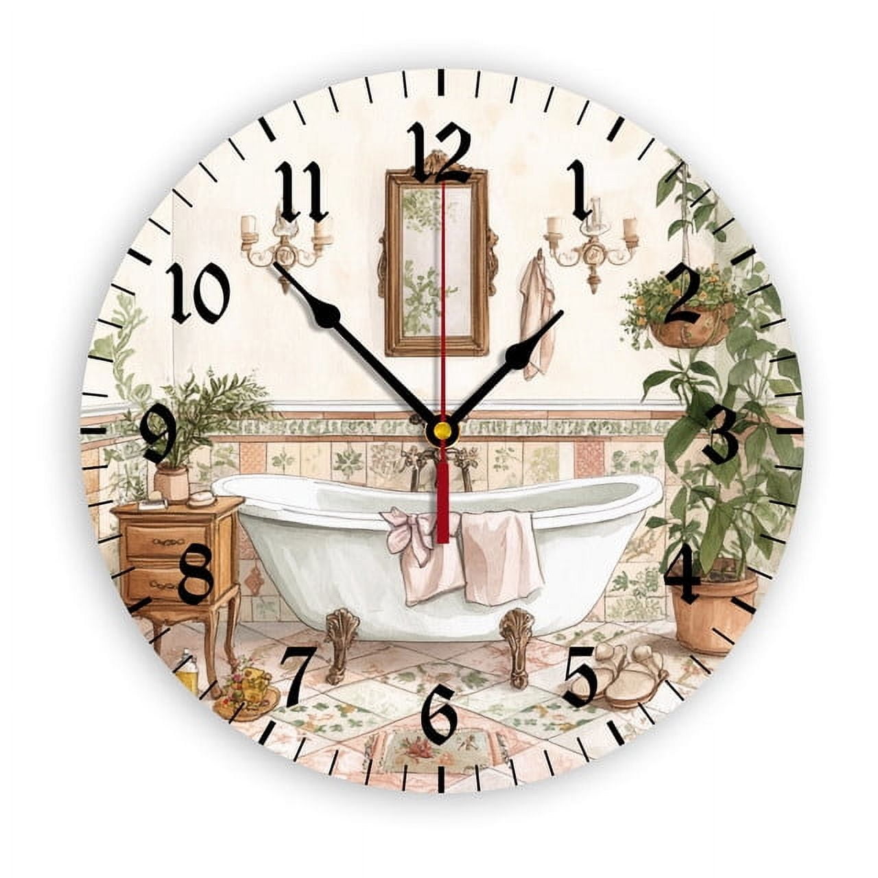YladaFaie Watercolor Vintage Bathtub 10" Retro Vintage Clock Non ...