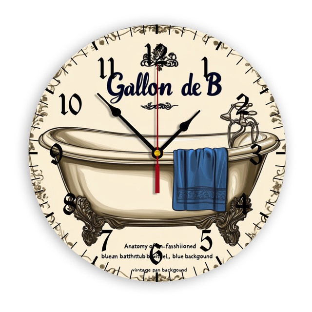 YladaFaie Watercolor Vintage Bathtub Rustic 10 Inch Round Wall Clock ...