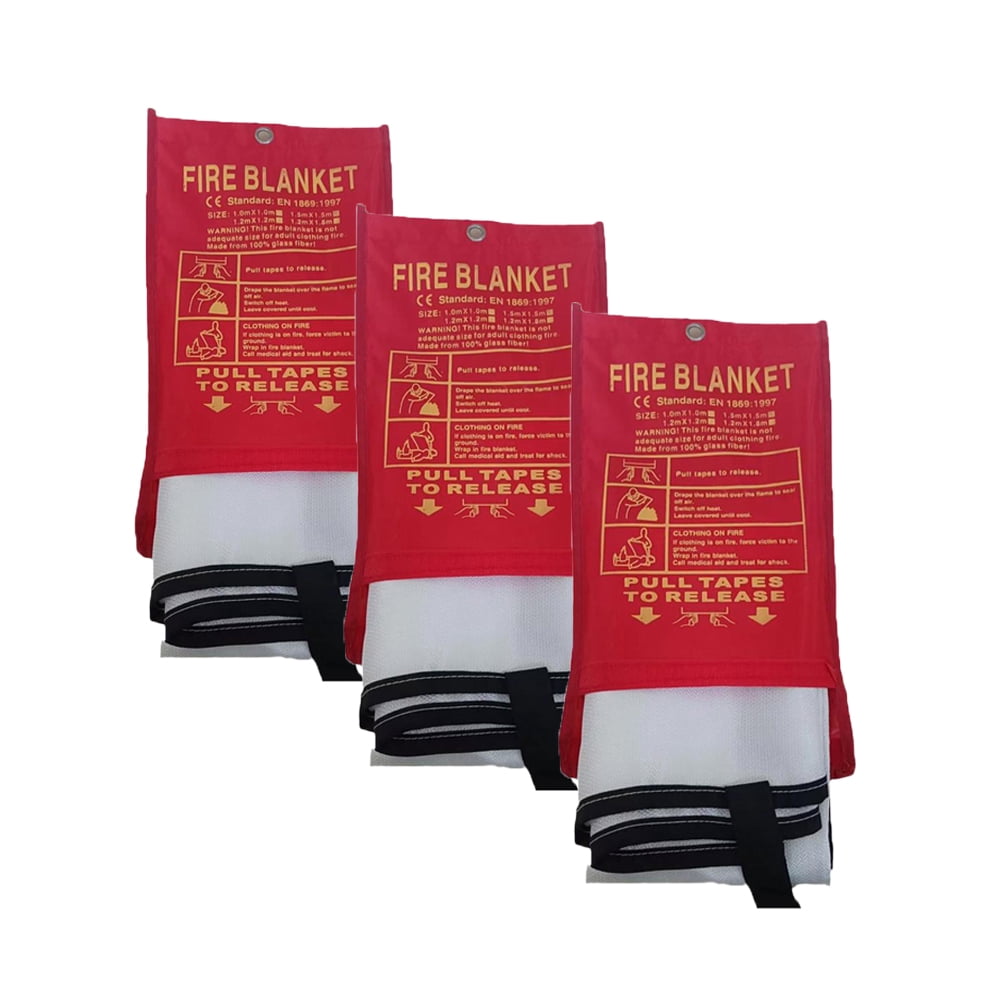 YlanYi Fire Blanket, 3pcs 1m*1m(3.3ft*3.3ft), Fiberglass Fire Blanket ...