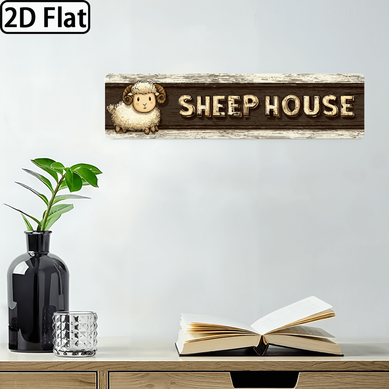 Yllo0ord 2D Flat 1pc Rustic Sheep House 2D Flat Metal Sign, 4x16 inch ...