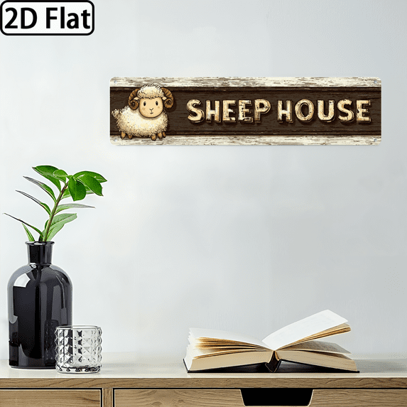 Yllo0ord 2D Flat 1pc Rustic Sheep House 2D Flat Metal Sign, 4x16 inch ...