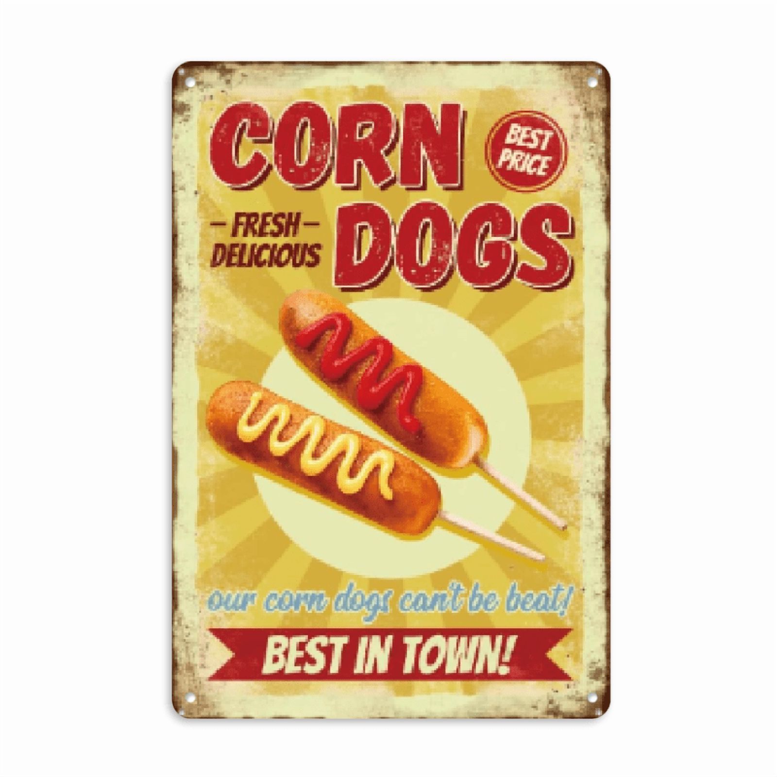 Yllo0ord Vintage Corn-Dogs Tin Sign Fast Food Tin Sign Funny Metal Tin ...