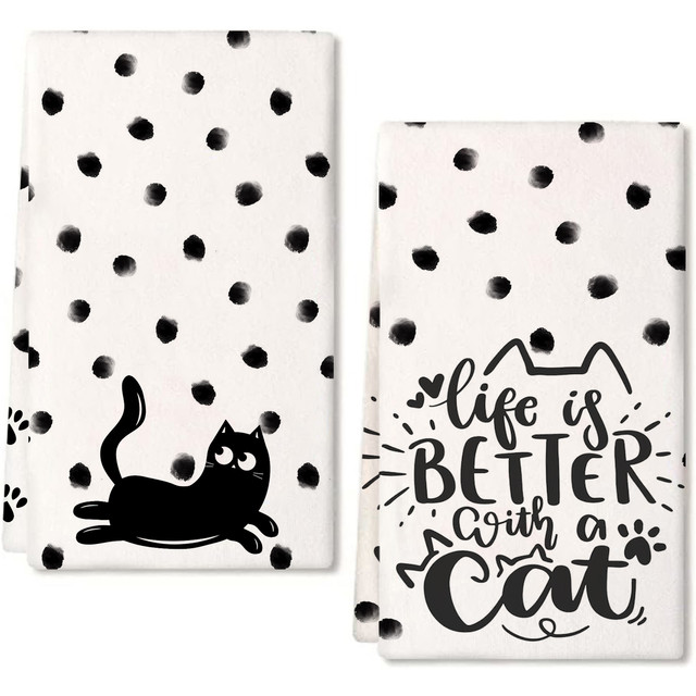 Ymaotrade 2 Pcs Cat Spots Kitchen Towels, Cute Kitchen Towels with ...