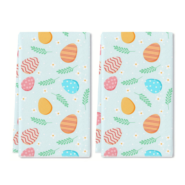 Ymaotrade 2 Pcs Egg Leaf Easter Kitchen Towels, Blue Easter Decorative ...