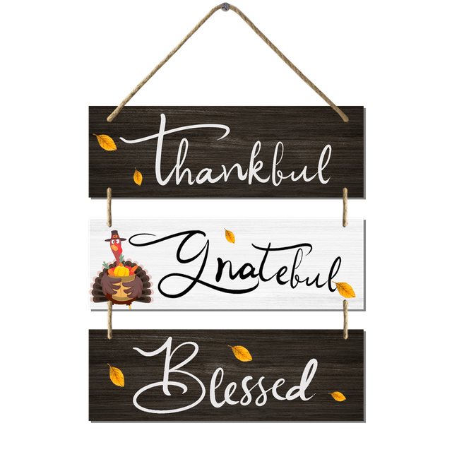 Ymaotrade 3 Pcs Thankful Grateful Blessed Wooden Sign, Thanksgiving ...